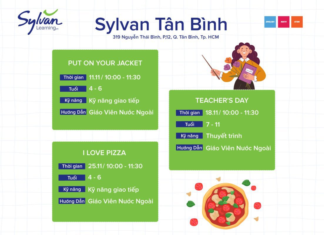Lịch chủ đề Câu lạc bộ Tiếng Anh Sylvan Learning tháng 11
