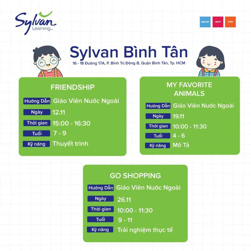 Lịch chủ đề Câu lạc bộ Tiếng Anh Sylvan Learning tháng 11